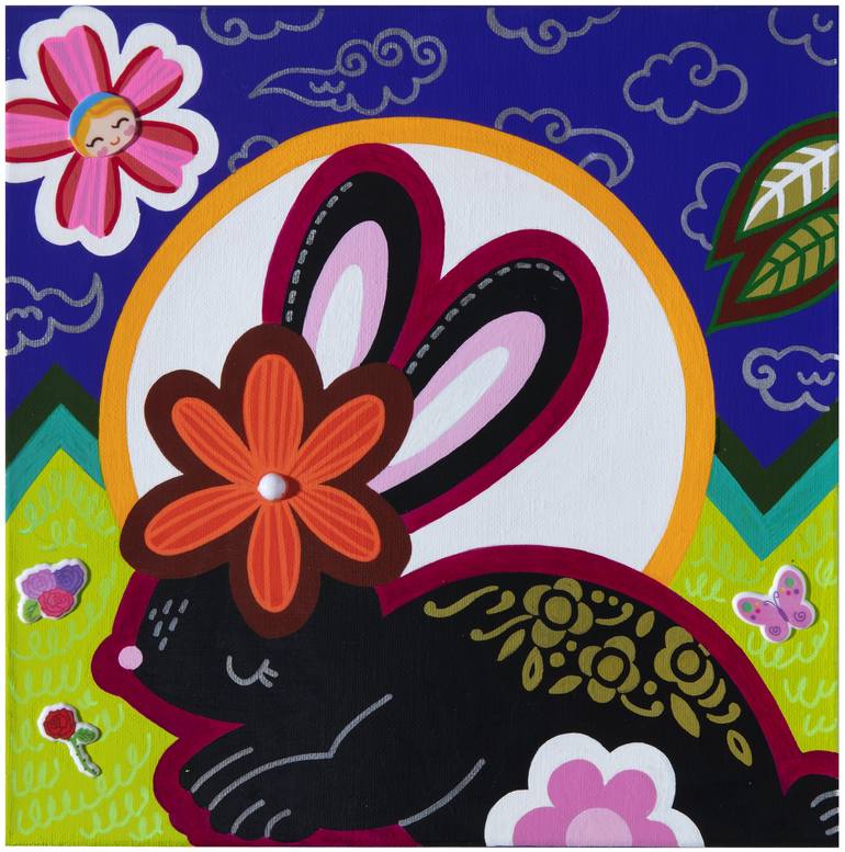 Mountain rabbit, Moon rabbit Painting by Mia Kim | Saatchi Art