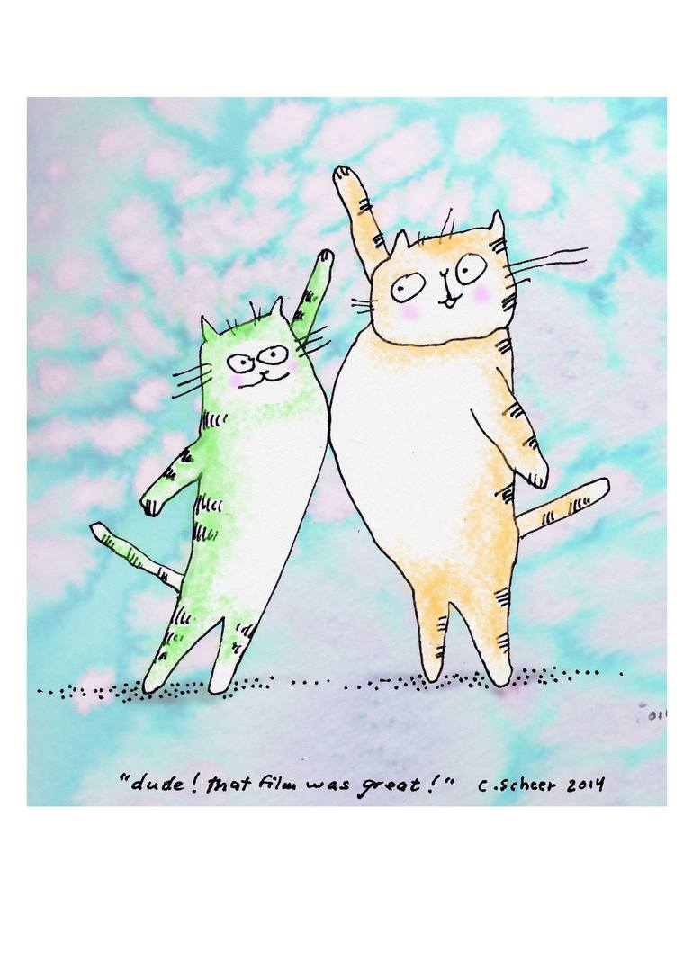 high five cats Drawing by Christine Scheer | Saatchi Art