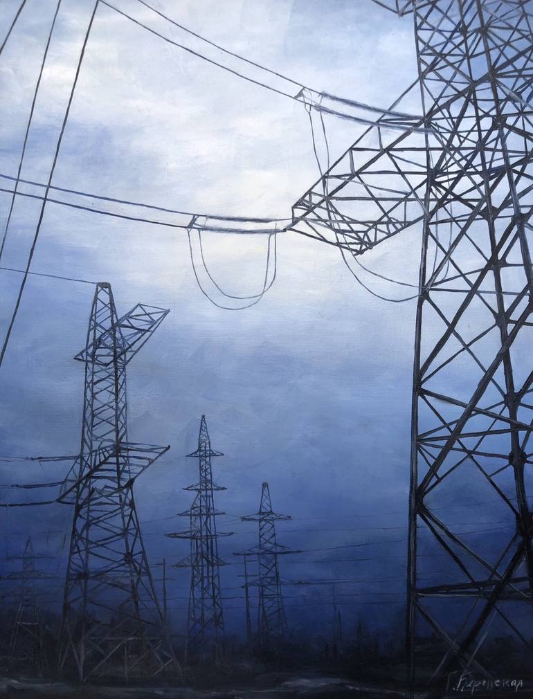 Electric Towers Painting by Tanya Berenskaya | Saatchi Art