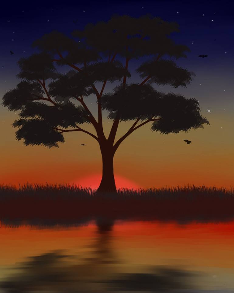 Sunset tree - Limited Edition of 5 Mixed Media by Nipuni Perera ...