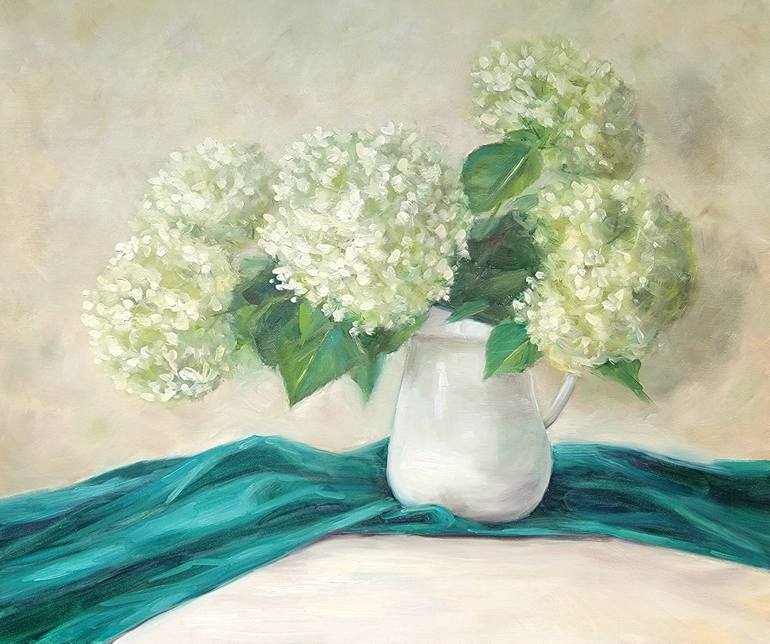 White Hydrangea Bouquet Painting by Hanna Romanovich | Saatchi Art