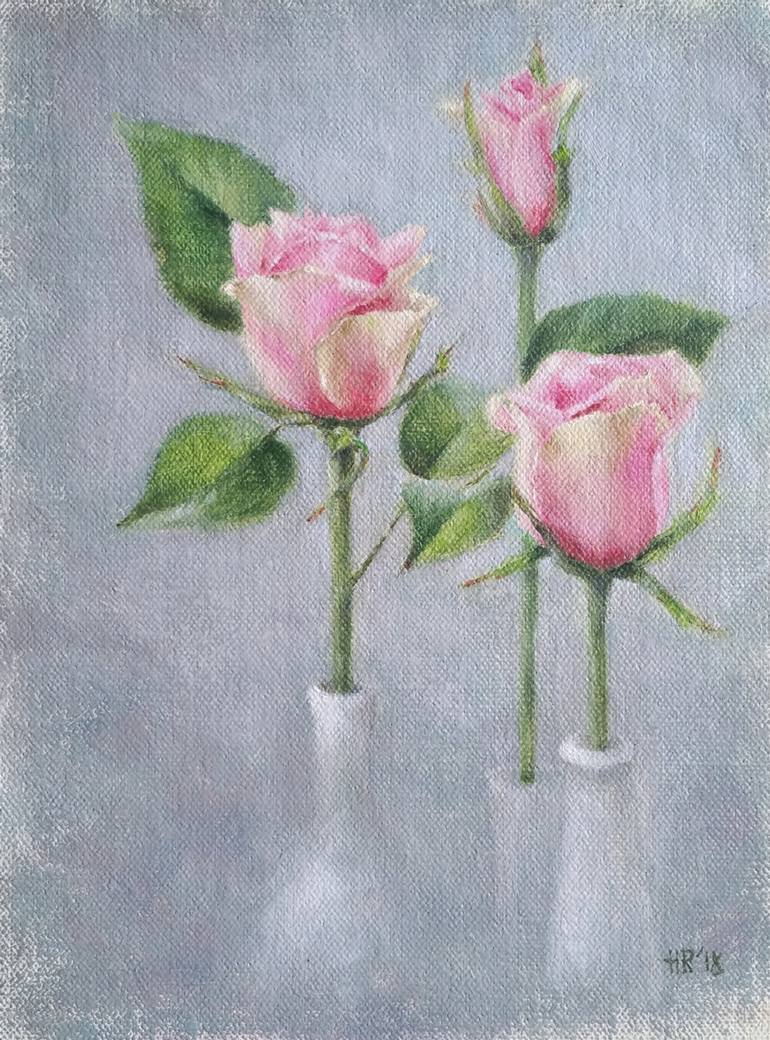 Roses in white vases Painting by Hanna Romanovich | Saatchi Art