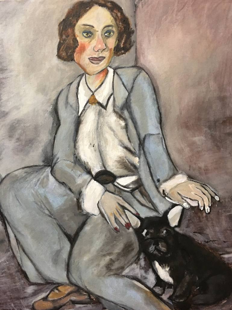 Dame with a bulldog Painting by Magda Laura | Saatchi Art