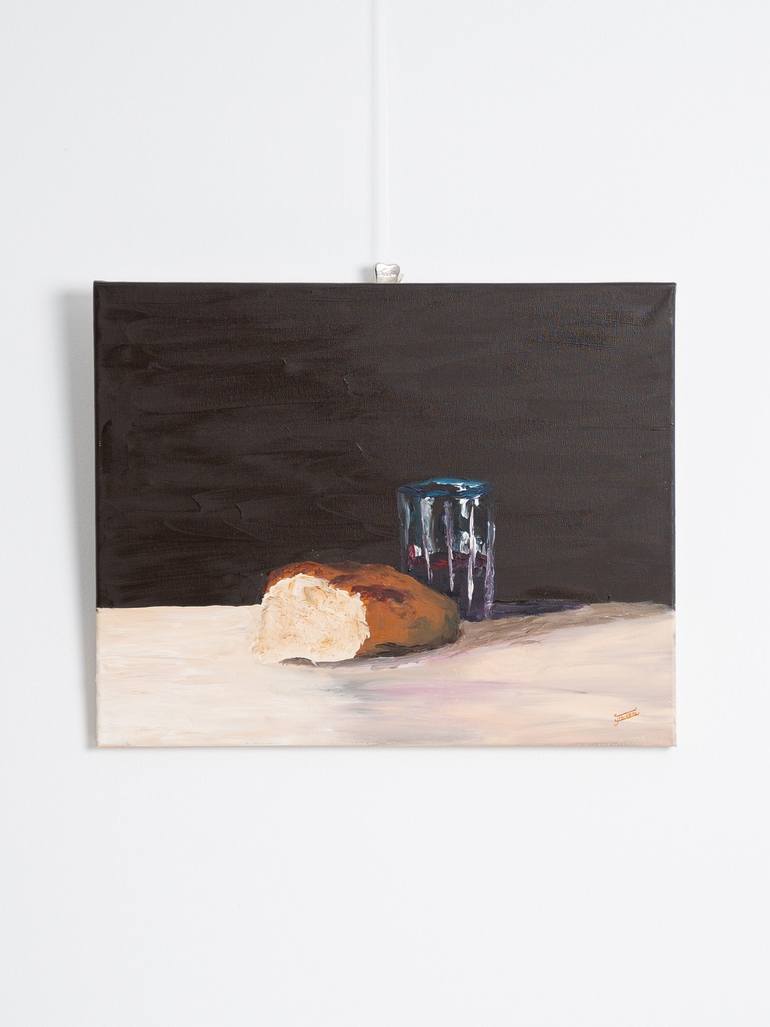 Bodegón pan y vino Painting by Francesc Josep Vicente Blanco | Saatchi Art