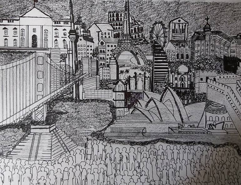 Edge of the new normal Drawing by Parikshit Sinha | Saatchi Art