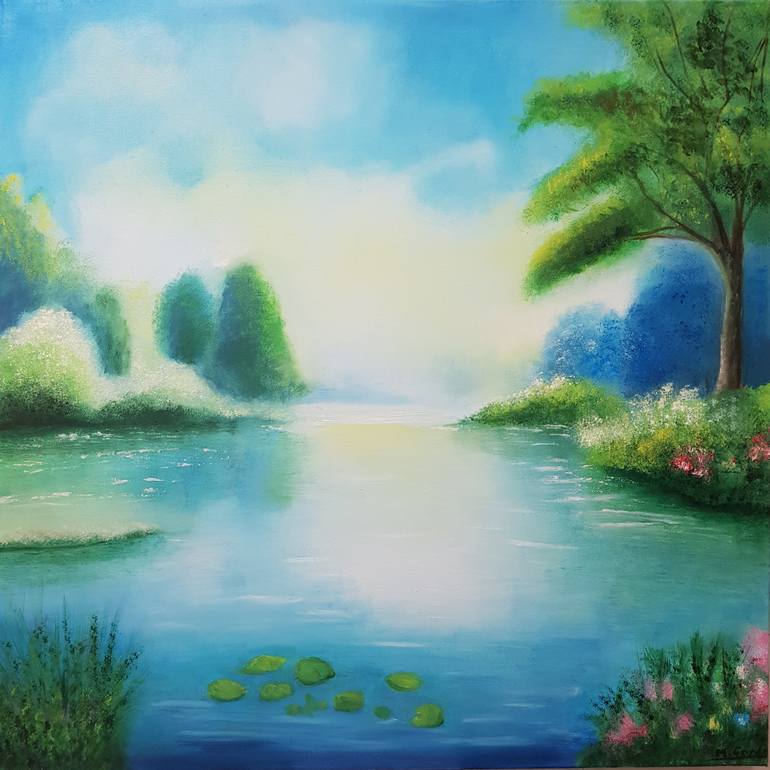 Summer in the lake Painting by Mercedes Gordo | Saatchi Art