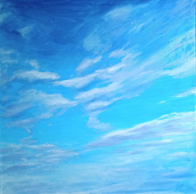 Blue sky with clouds Painting by Kateryna Zavadska | Saatchi Art