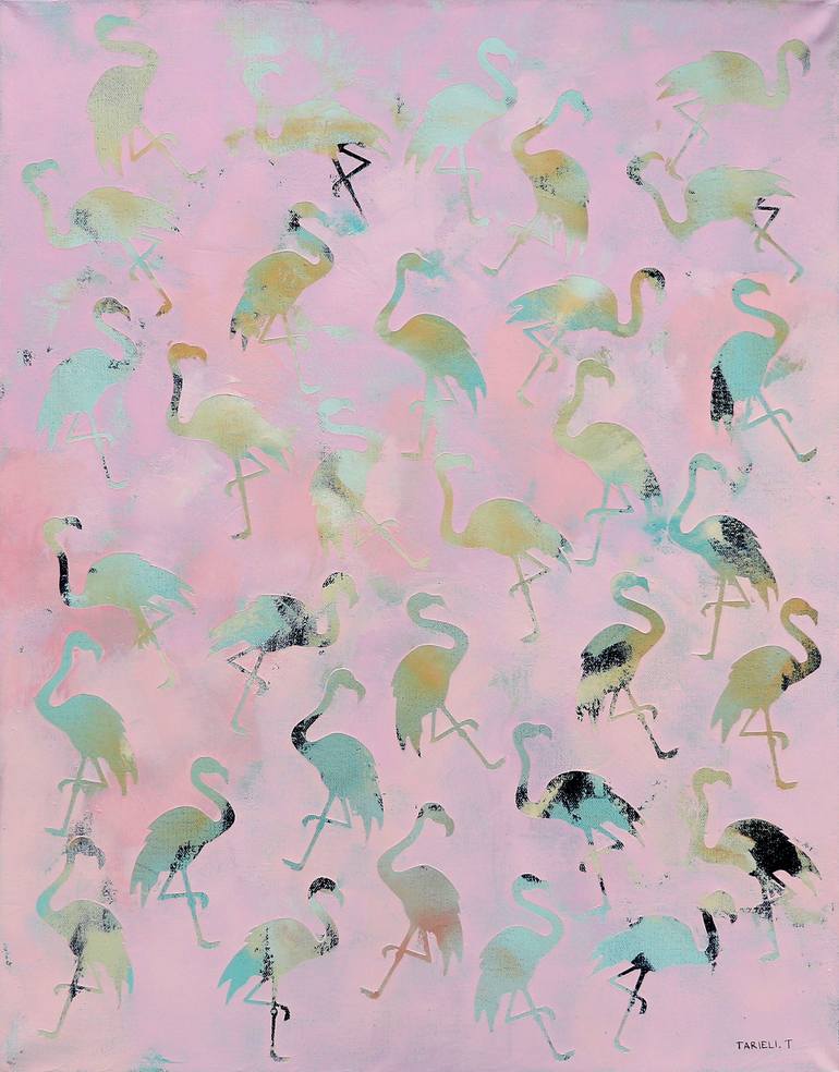 Pinky Flamingos Painting by Tarieli Tchrelashvili | Saatchi Art
