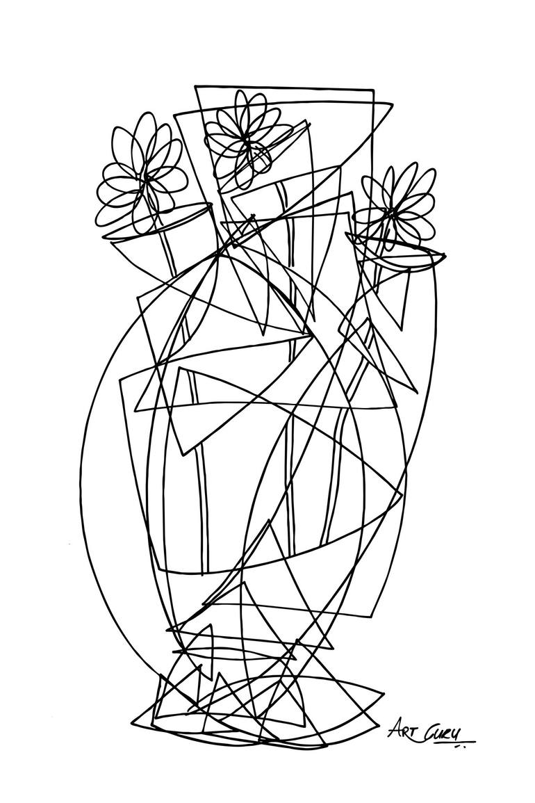 All the Angles Vase,1247,27x40,ink on paper,ArtGuru Drawing by ArtGuru ...