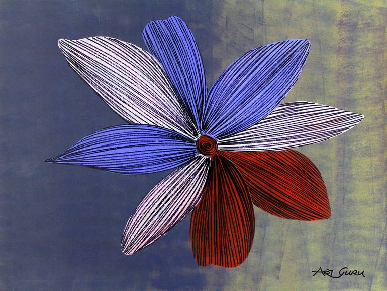 Violet Flower By ArtGuru 9204A - Acrylic On Paper Painting by ArtGuru ...
