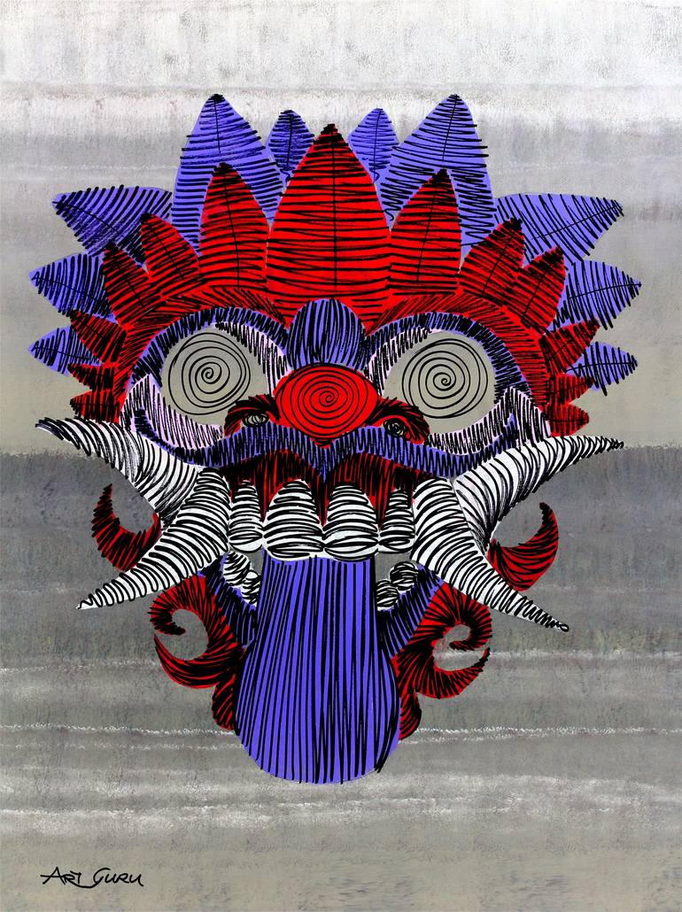 Tribal Mask By ArtGuru 9355A - Acrylic On Paper Painting by Artguru ...