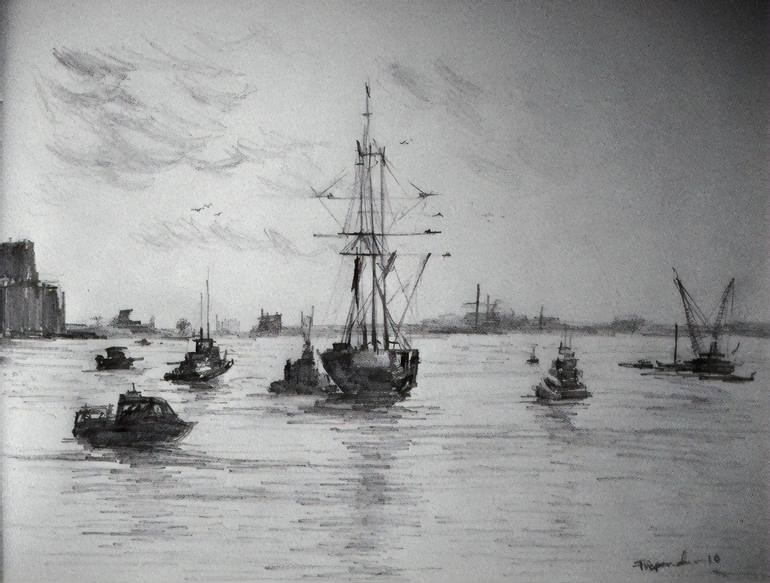 Harbour Drawing by Puspendu Roykarmakar | Saatchi Art