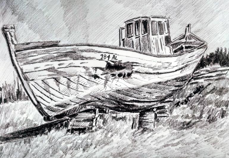 Wrecked boat Drawing by Puspendu RoyKarmakar | Saatchi Art