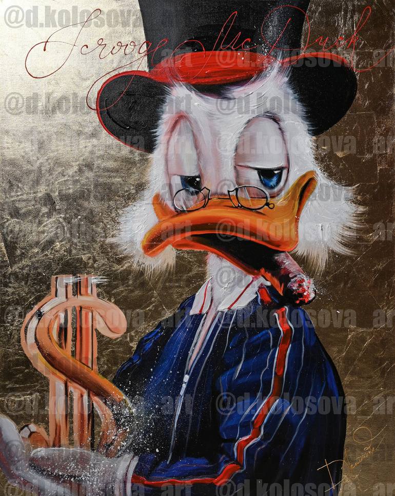 Giclee Duck with gold dollar Painting by Daria Kolosova | Saatchi Art