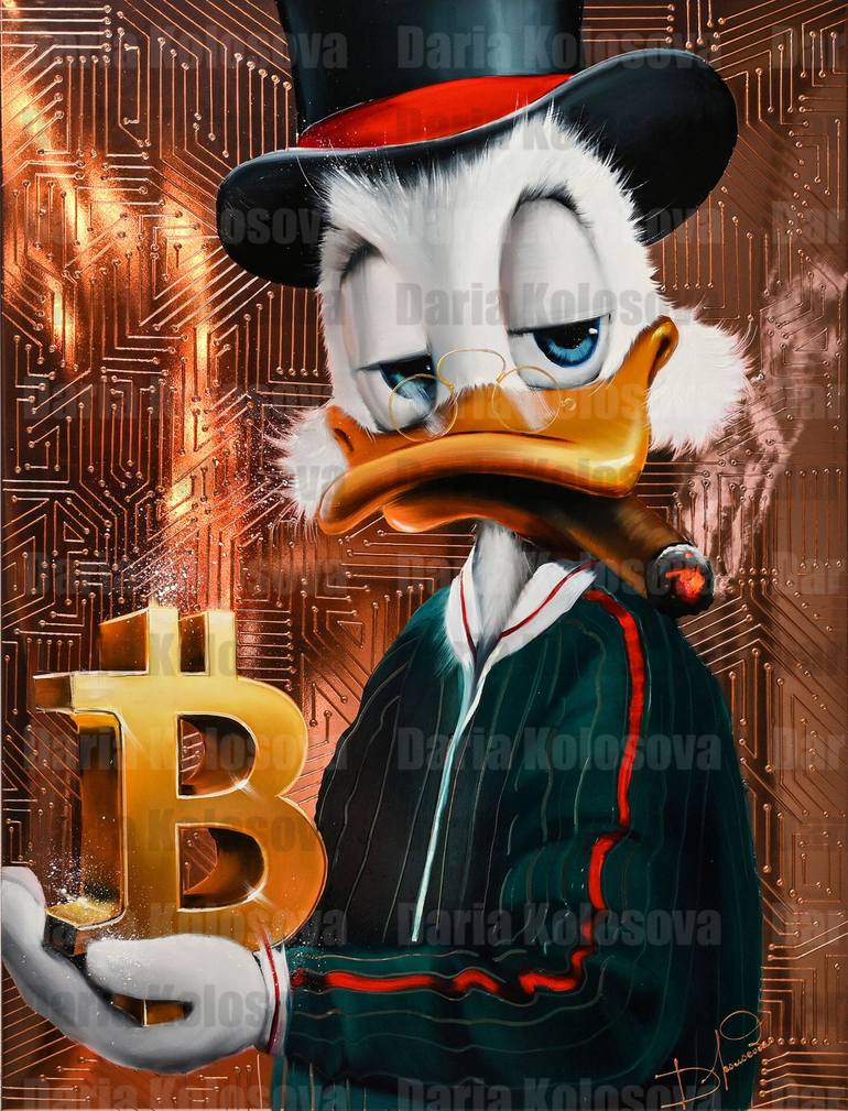 Duck holds BTC Painting by Daria Kolosova | Saatchi Art