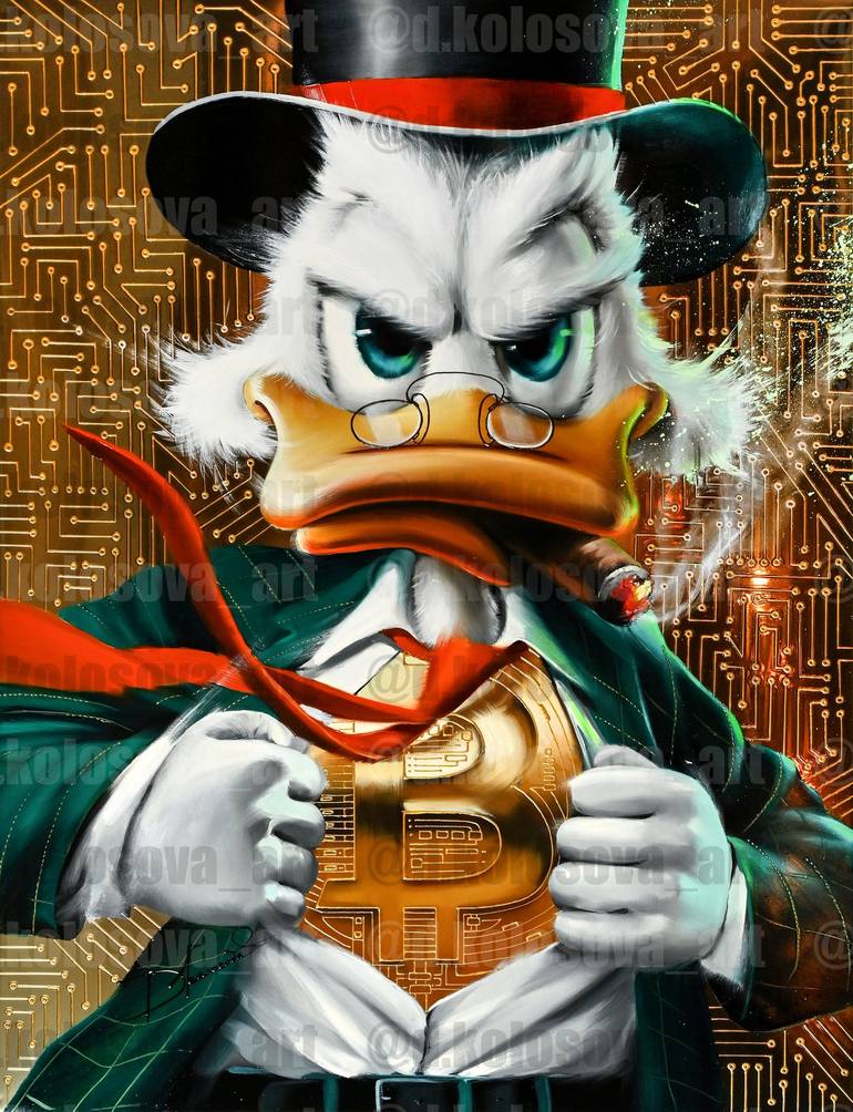 Duck with Bitcoin (Gold) Painting by Daria Kolosova | Saatchi Art