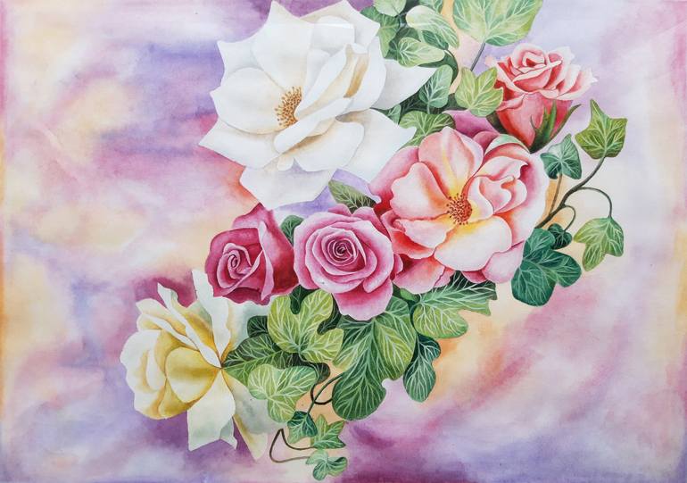 Roses in the garden Painting by Anna Steshenko | Saatchi Art