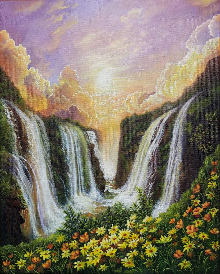 Among the waterfalls Painting by Anna Steshenko | Saatchi Art