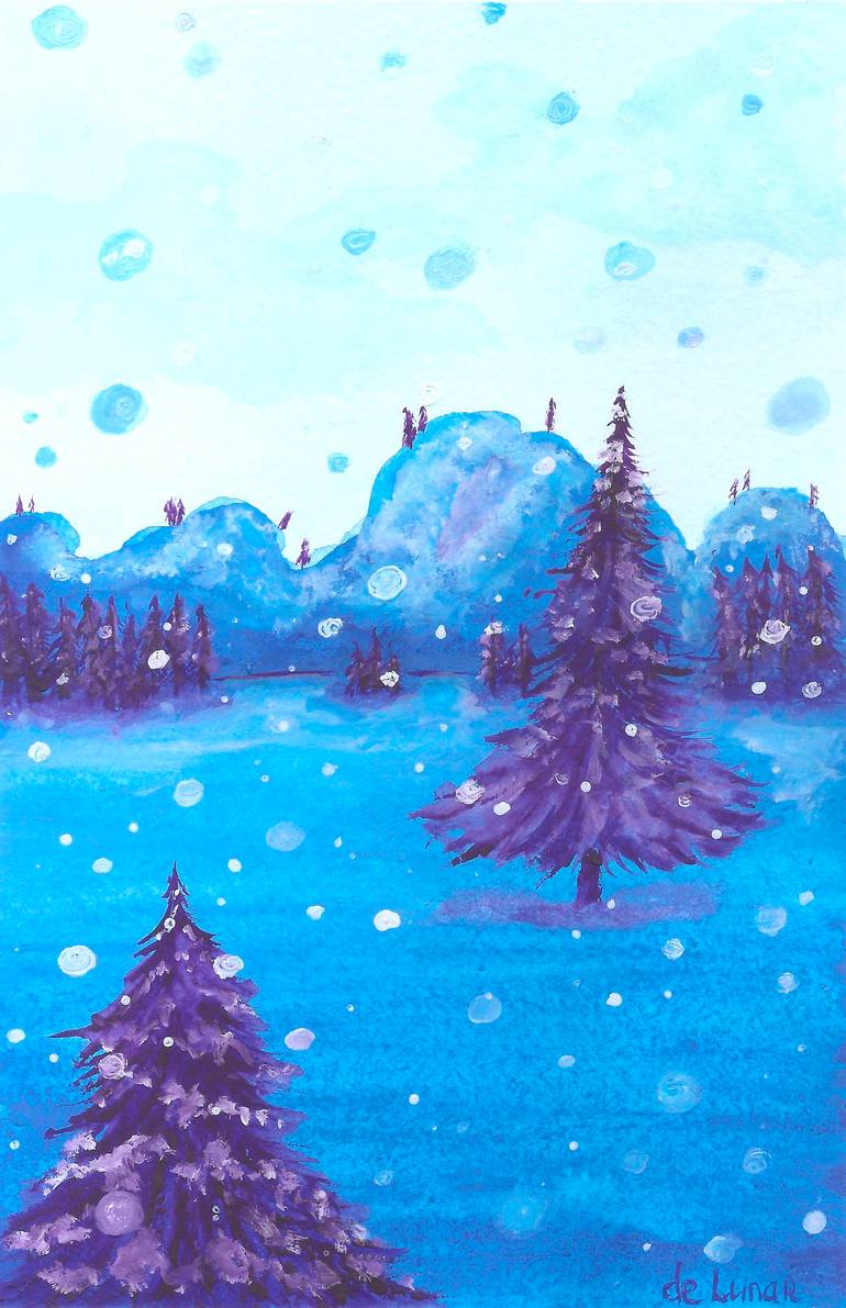 Snowfall in the mountains Painting by Veronika de Lunar | Saatchi Art