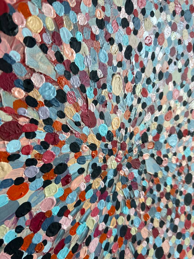 Abstract pointillism peach blue Painting by Julia Brinkfrau | Saatchi Art