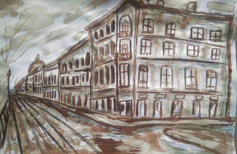 Architecture in Sofia, Bulgaria - coffee and watercolor Drawing by ...