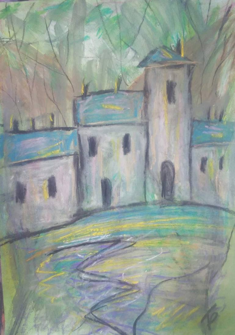Green empty city - dry pastels Drawing by Borqna Boko | Saatchi Art