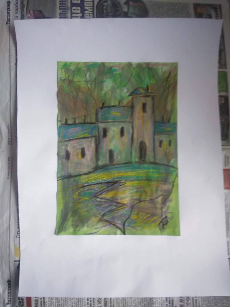 Green empty city - dry pastels Drawing by Borqna Boko | Saatchi Art