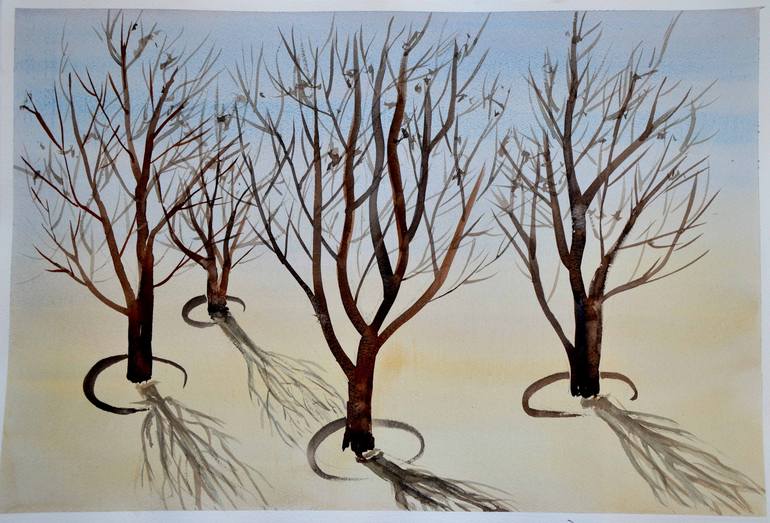 Landscape with four trees Painting by Gloria Verge | Saatchi Art