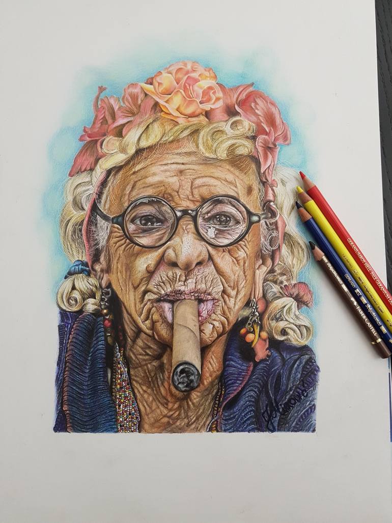 Old Cuban girl Drawing by Dejan Mirkovic | Saatchi Art