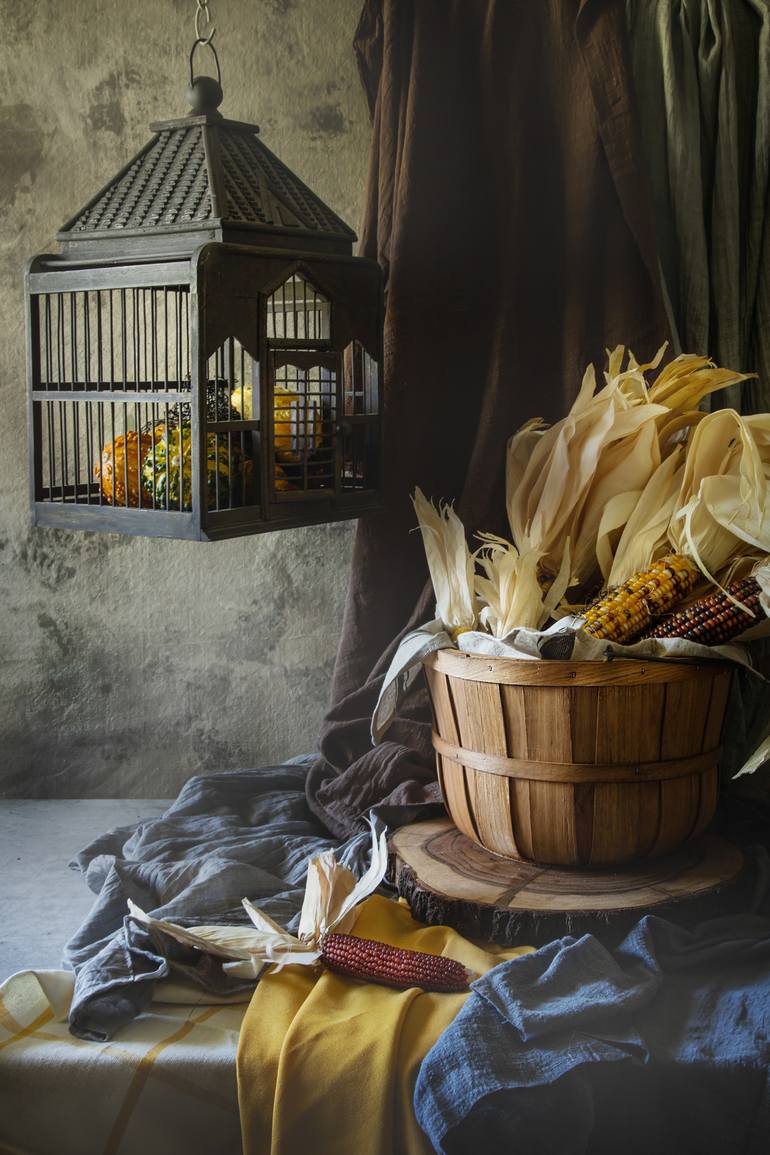 Fall colors dutch style still life composition with the cage - Limited ...