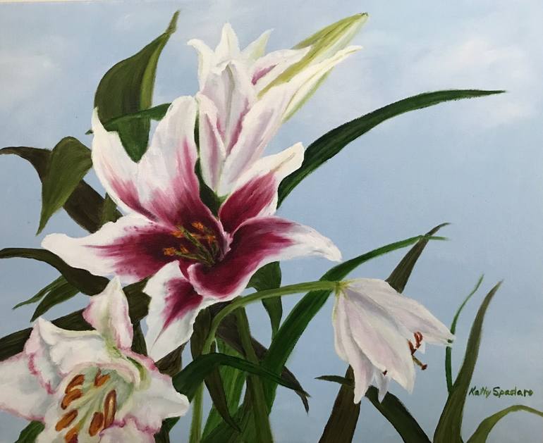 Joyful Lilies Painting by Kathy Spadaro | Saatchi Art