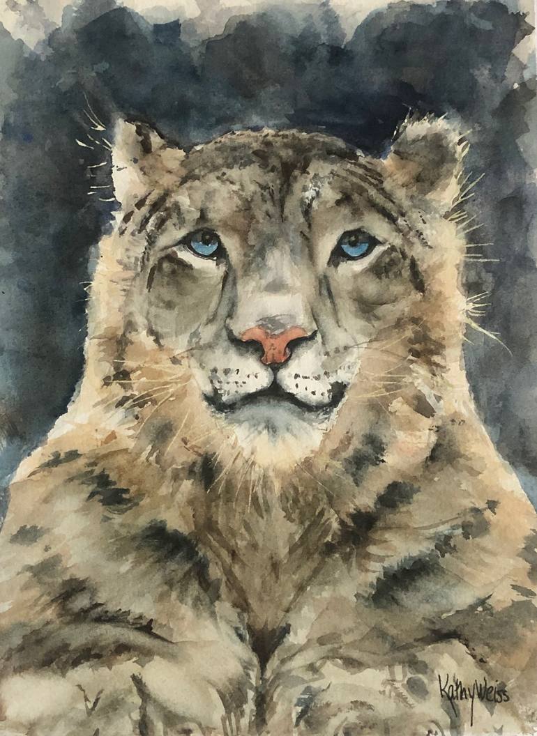 Snow Leopard Painting by Kathy Weiss | Saatchi Art