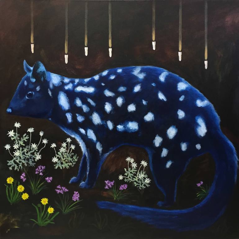 Quoll with bullet rain, flannel flower and yam daisy Painting by Rowena ...