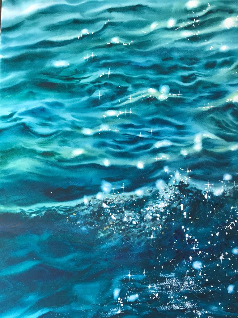 Big Water 4 original watercolor painting water sea blue green gift ...