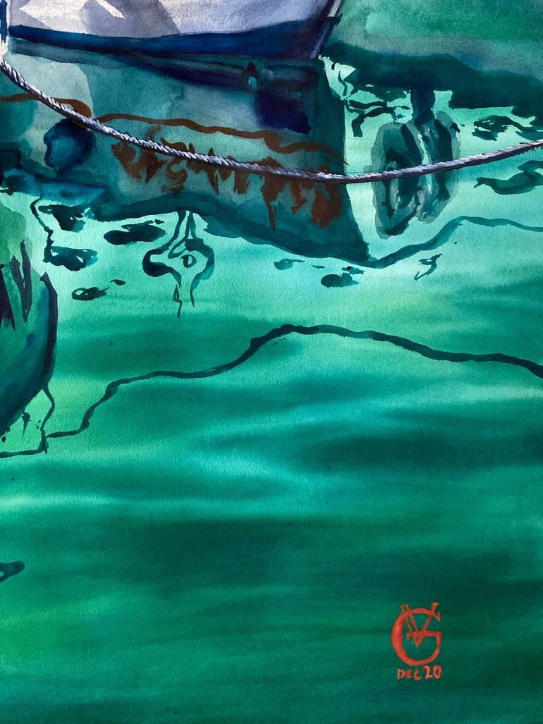 THE OLD MAN AND THE SEA - original watercolor painting water wave beach ...