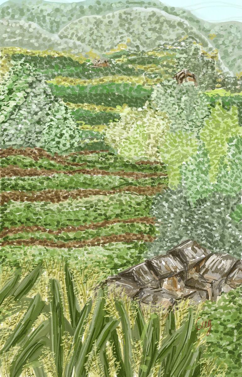 The Farm on Mountain Drawing by Cicy illust | Saatchi Art