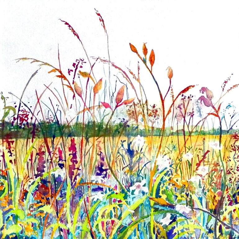 Fen Field Flowers Painting by Elizabeth Sadler | Saatchi Art