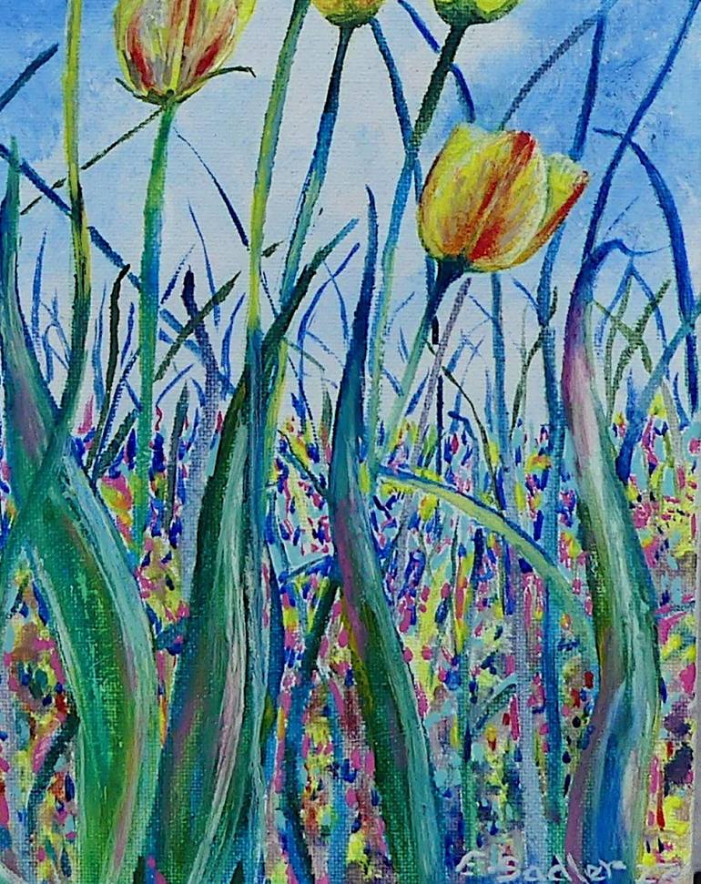 Skyward Tulips Painting by Elizabeth Sadler | Saatchi Art
