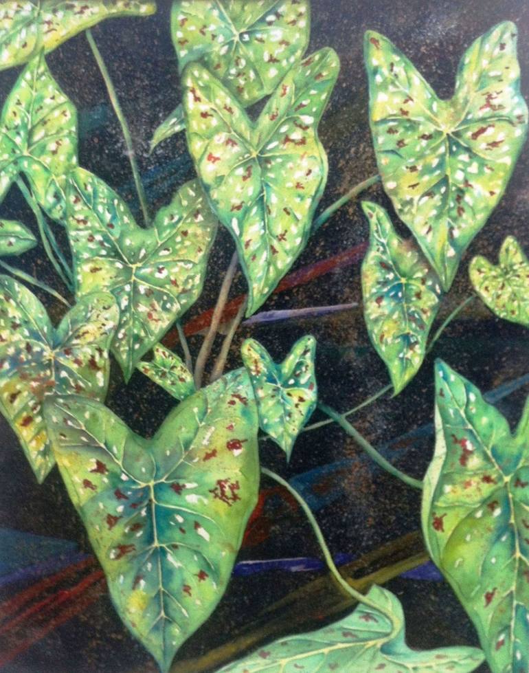Green Caladium Leaves Painting by Elizabeth Sadler | Saatchi Art
