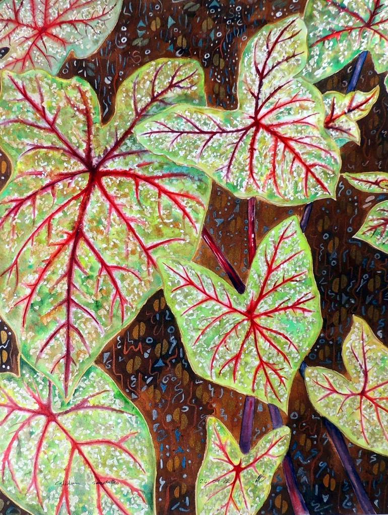 Tropical Plant, Red Caladium Painting by Elizabeth Sadler | Saatchi Art