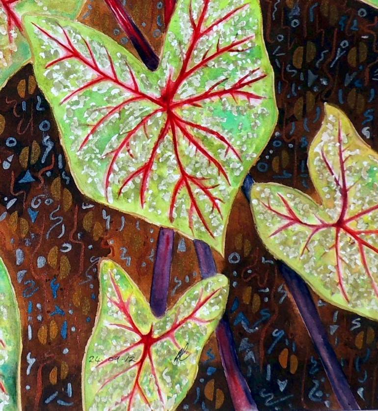 Tropical Plant, Red Caladium Painting by Elizabeth Sadler | Saatchi Art
