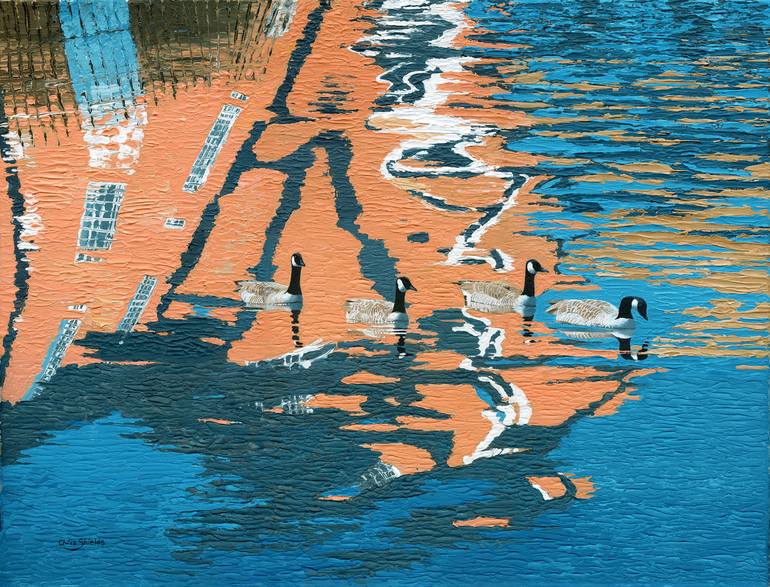 Urban Geese Reflections Painting by Chris Shields | Saatchi Art