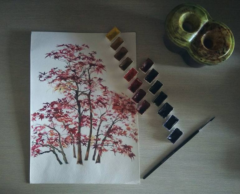 The Red maple Drawing by Maria Lebedeva | Saatchi Art