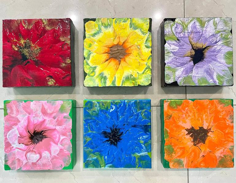 Abstract Floral Polyptych Painting by Jackson Pschigoda | Saatchi Art
