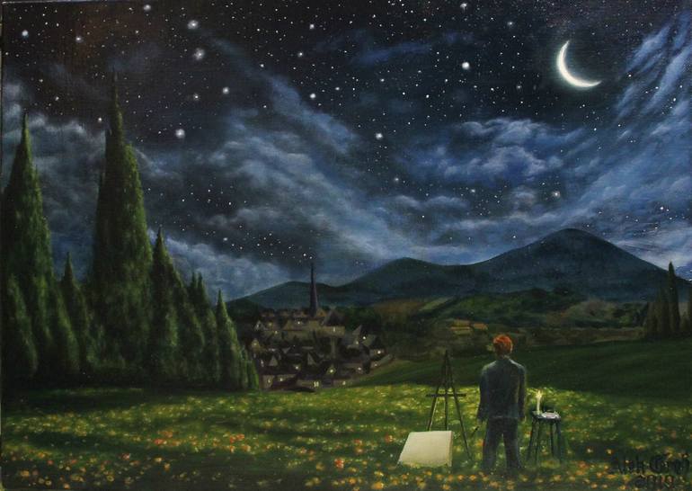 Starlight Night Painting by Oleh Dobroskokov | Saatchi Art