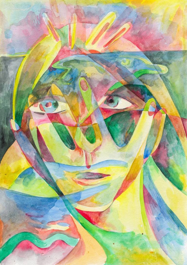 Girl looking through the hand Painting by Galina Nikitina | Saatchi Art