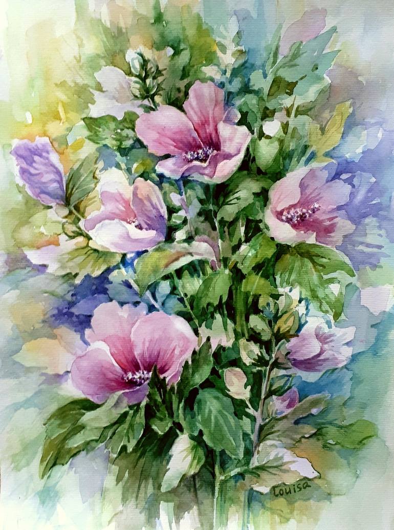 Hibiscus pink Painting by Louisa Staneva | Saatchi Art