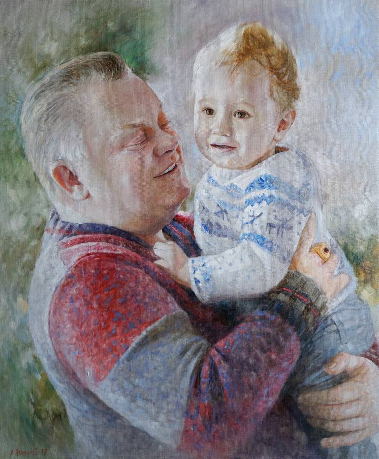 Portrait of grandfather and grandson Painting by Aleksei ADLEXE ...