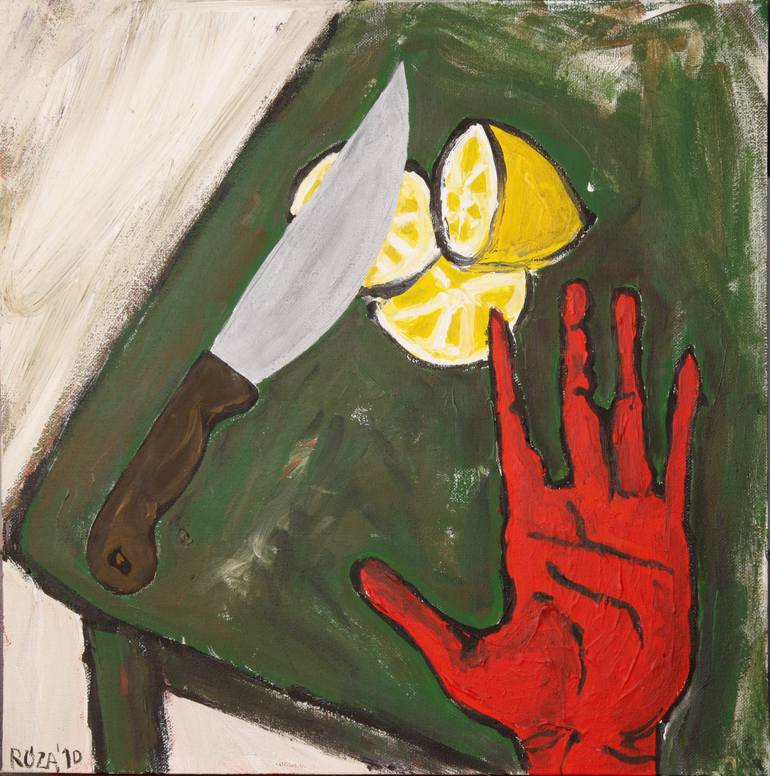 Still Life with a bleeding hand Painting by Roza Misztela | Saatchi Art