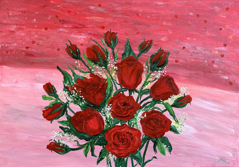 Red Roses of Romance Painting by Julie Wynn | Saatchi Art